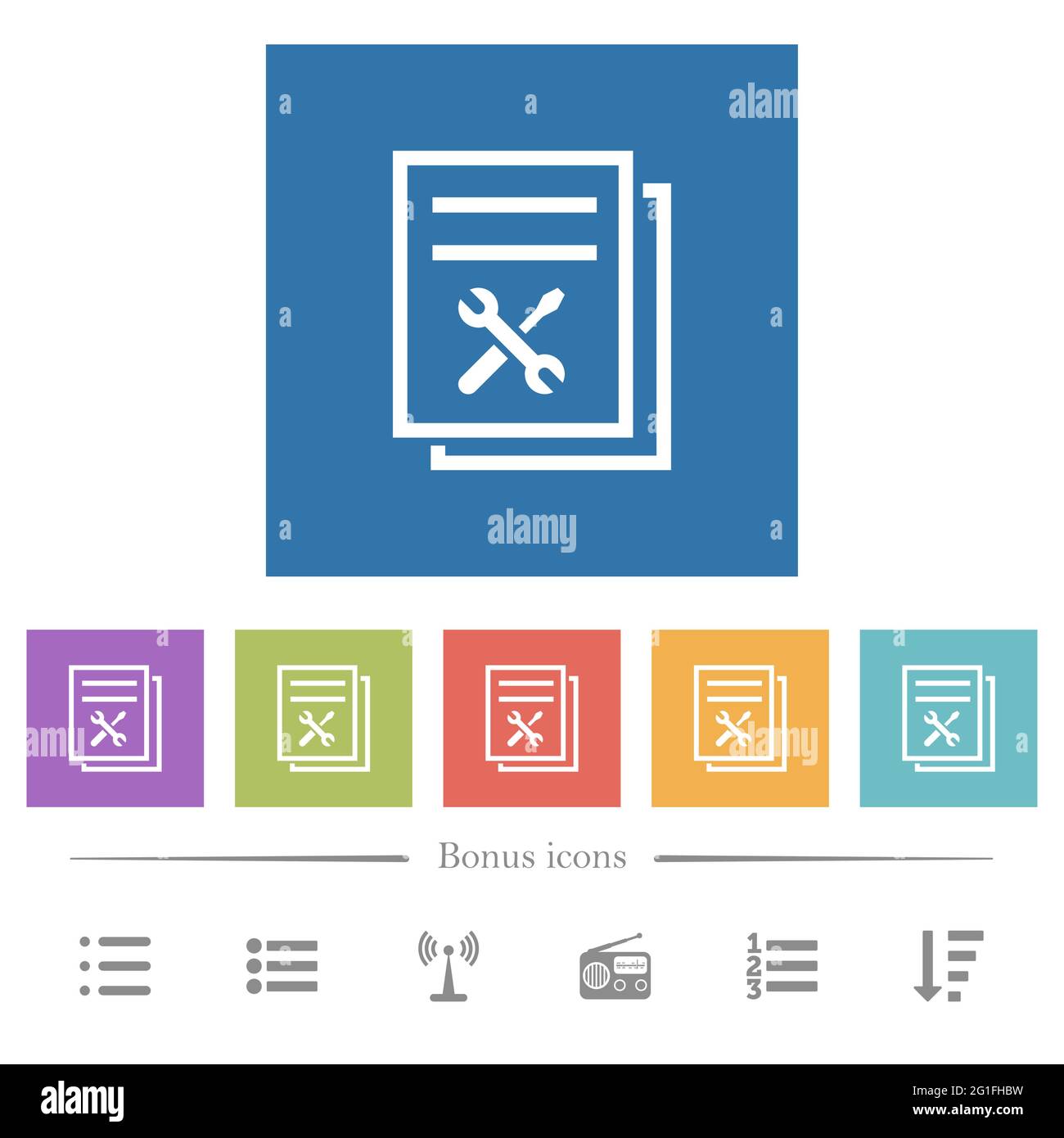 User guide with wrench and screwdriver flat white icons in square ...