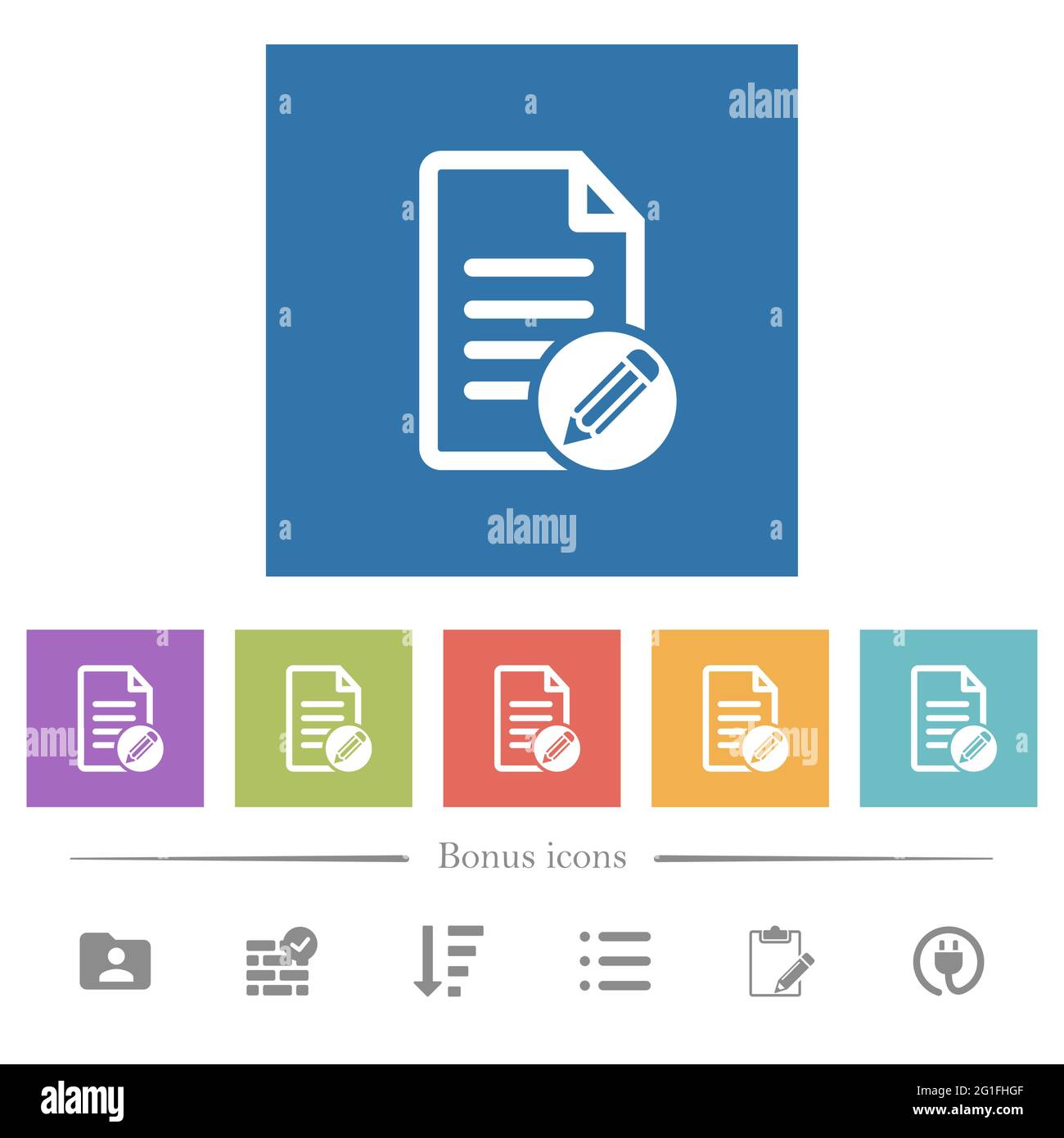 Edit document flat white icons in square backgrounds. 6 bonus icons ...
