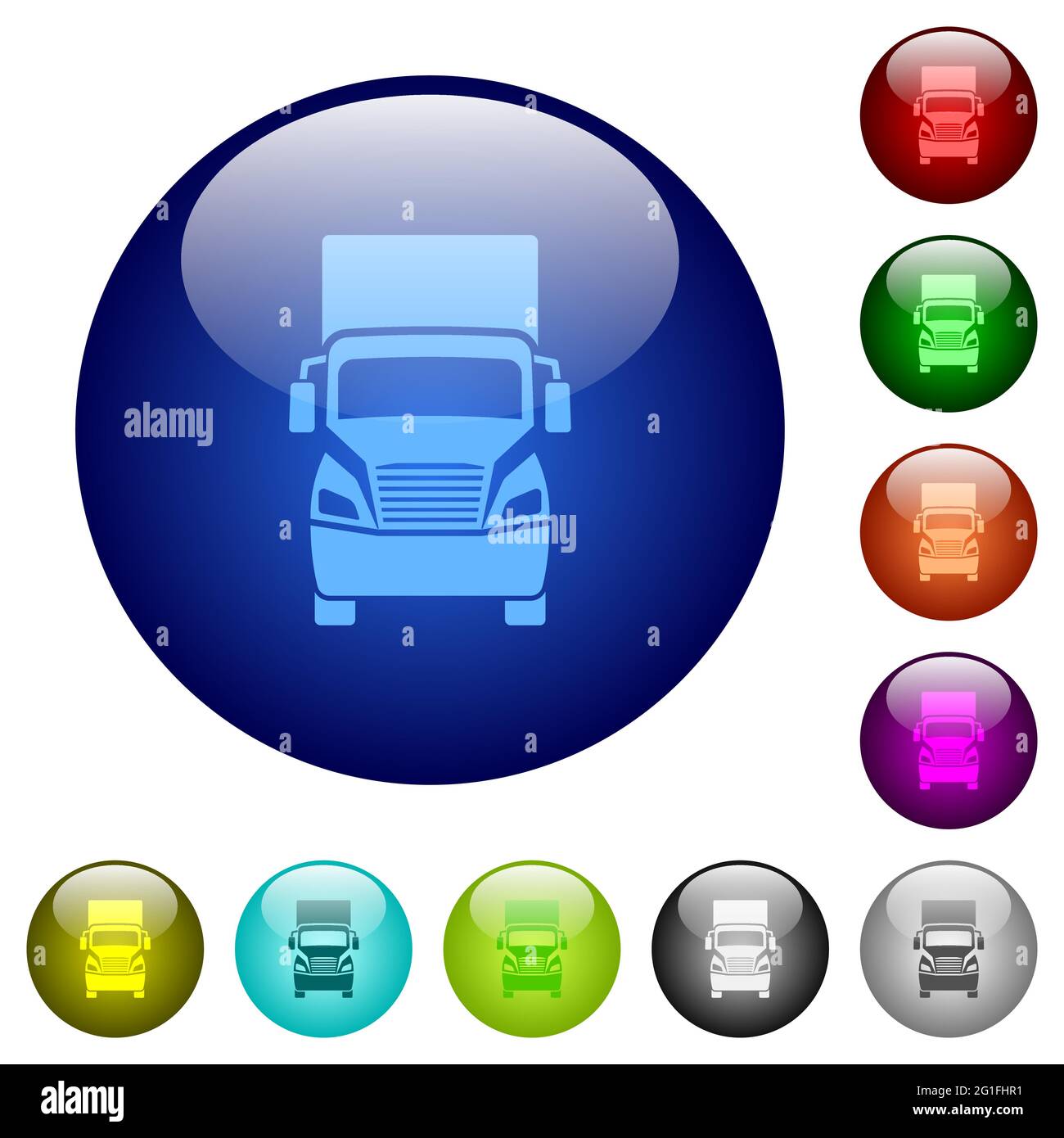 Truck front view icons on round glass buttons in multiple colors ...