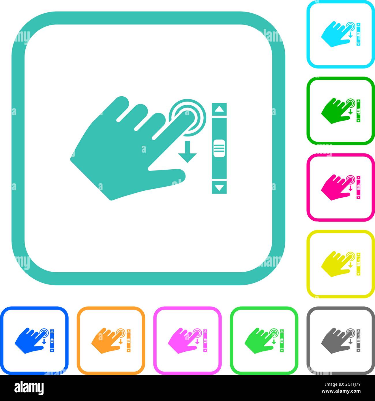 Left handed scroll down gesture vivid colored flat icons in curved ...