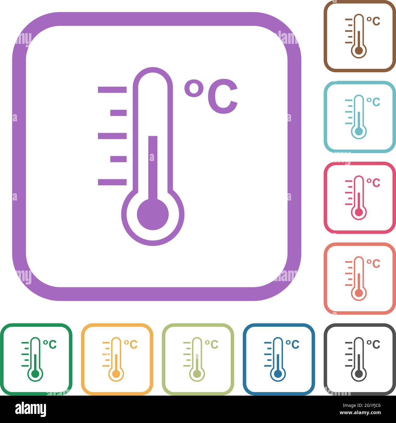 Celsius thermometer medium temperature simple icons in color rounded square frames on white ...