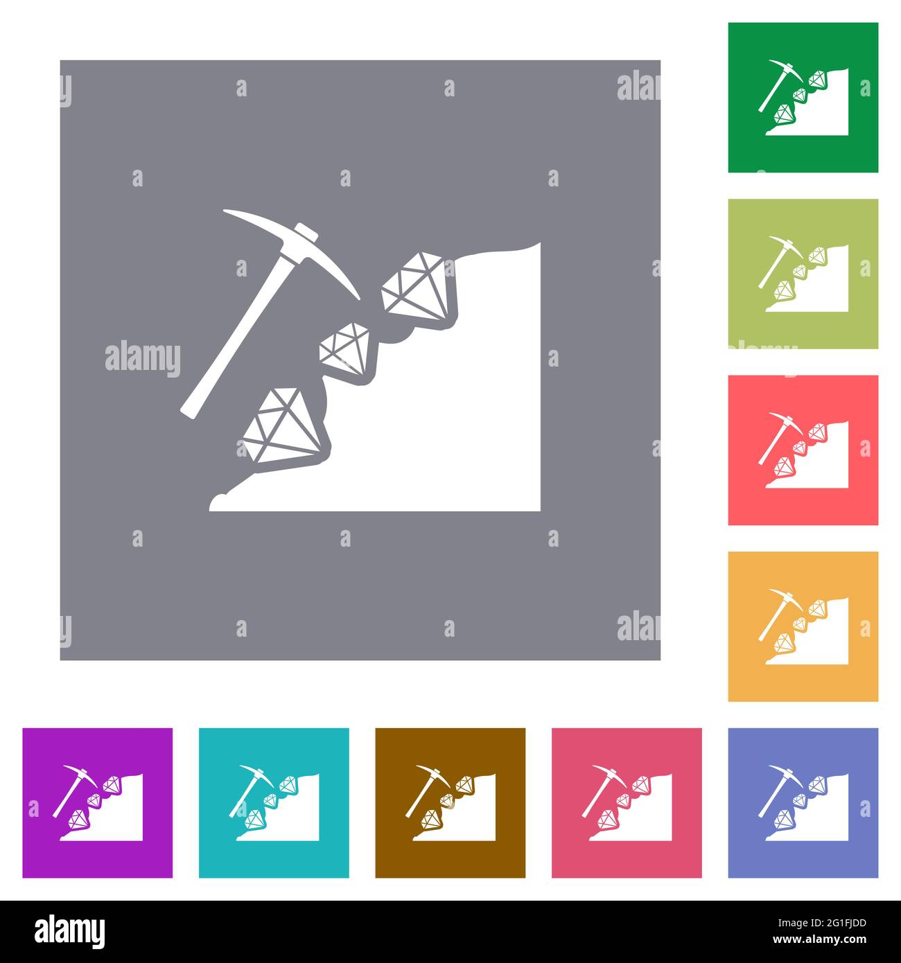Diamond mining flat icons on simple color square backgrounds Stock ...