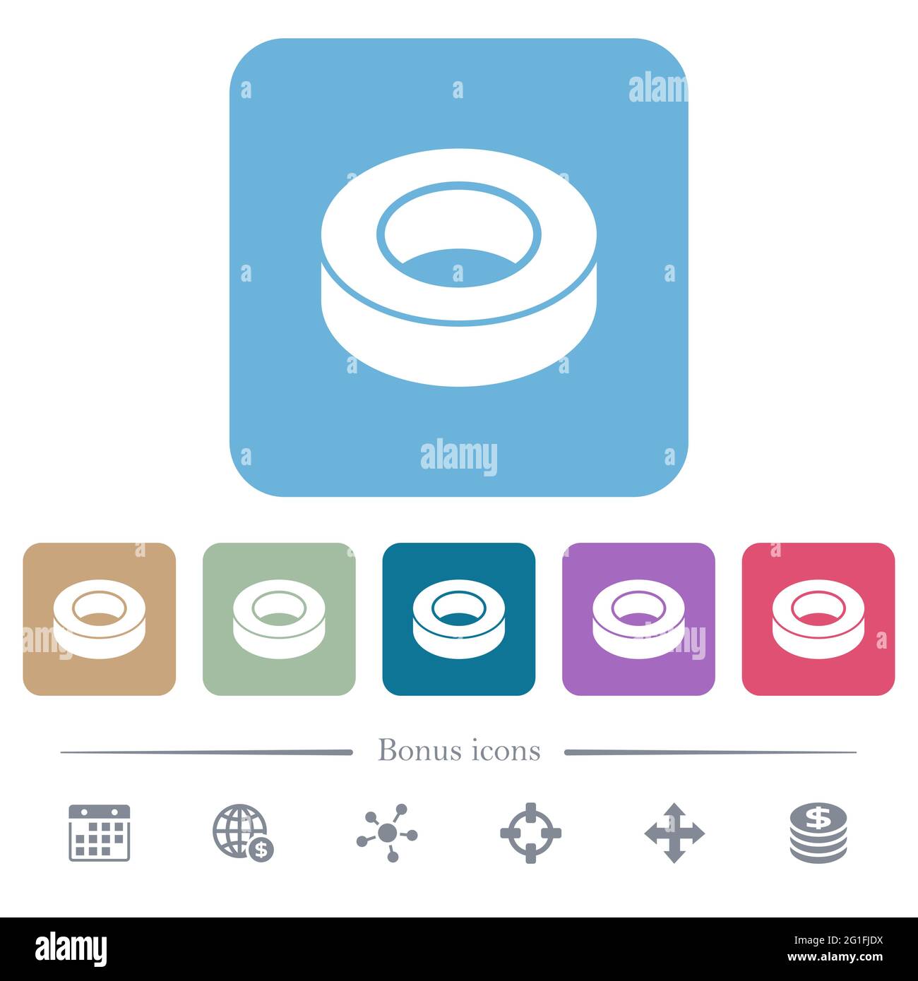Insulating tape white flat icons on color rounded square backgrounds. 6 bonus icons included ...