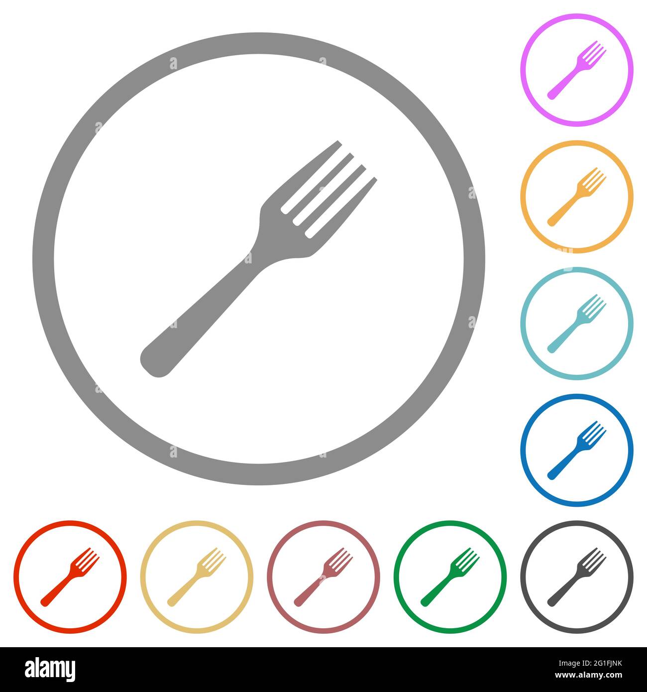 Single fork flat color icons in round outlines on white background ...