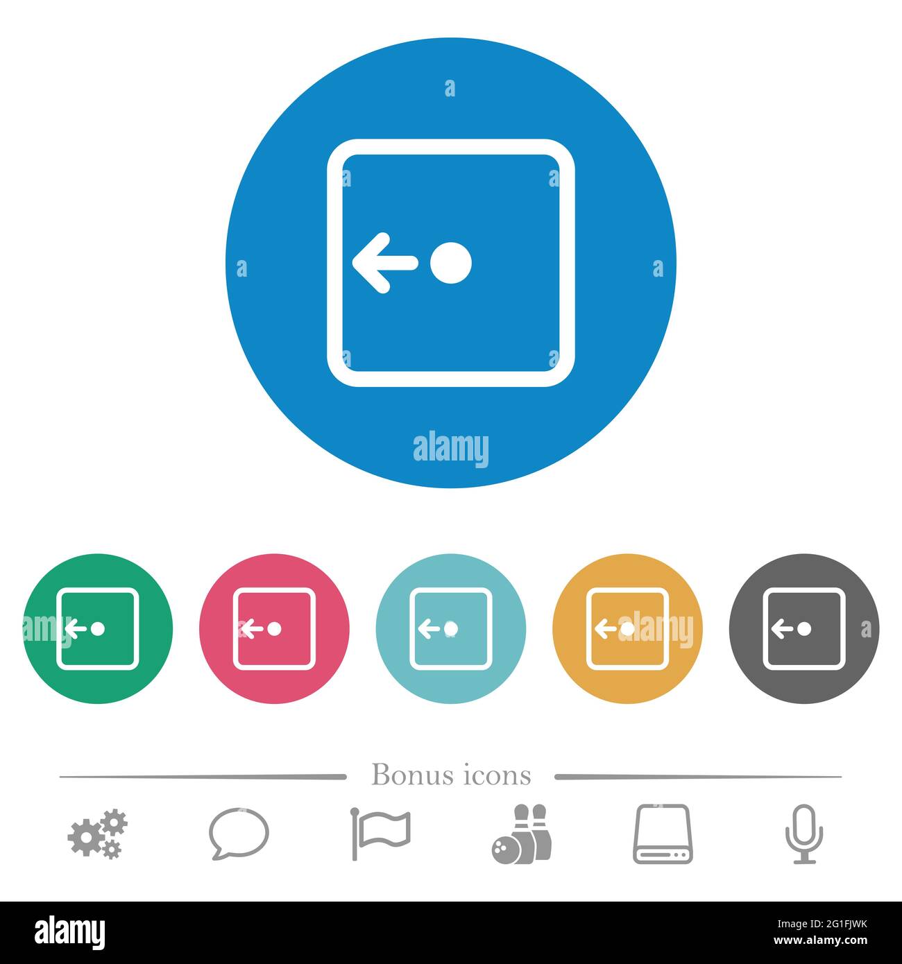 Move object left flat white icons on round color backgrounds. 6 bonus ...
