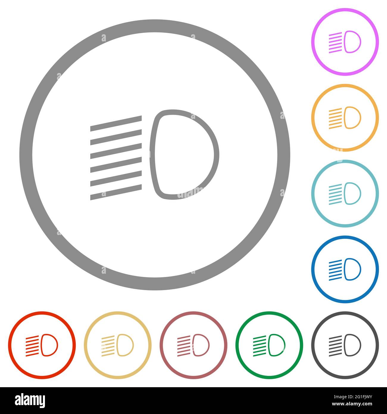 Dipped beam lights flat color icons in round outlines on white ...