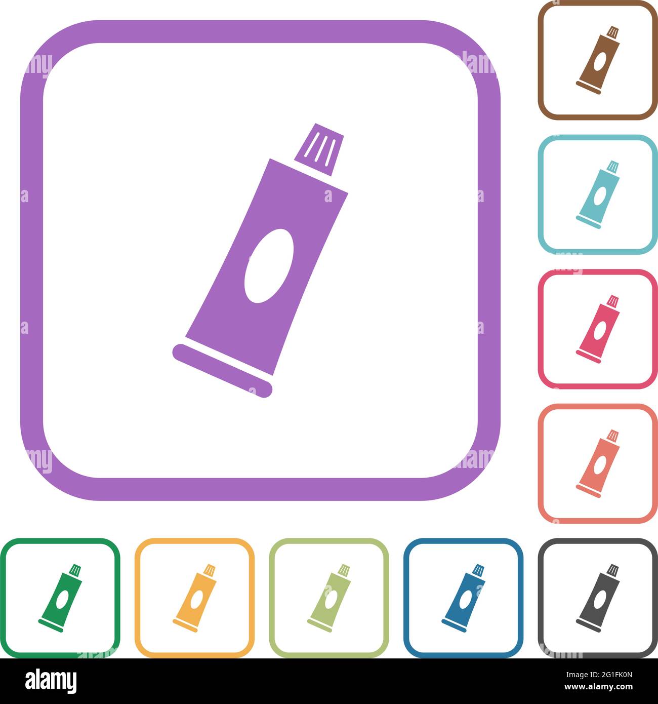 Toothpaste tube simple icons in color rounded square frames on white ...