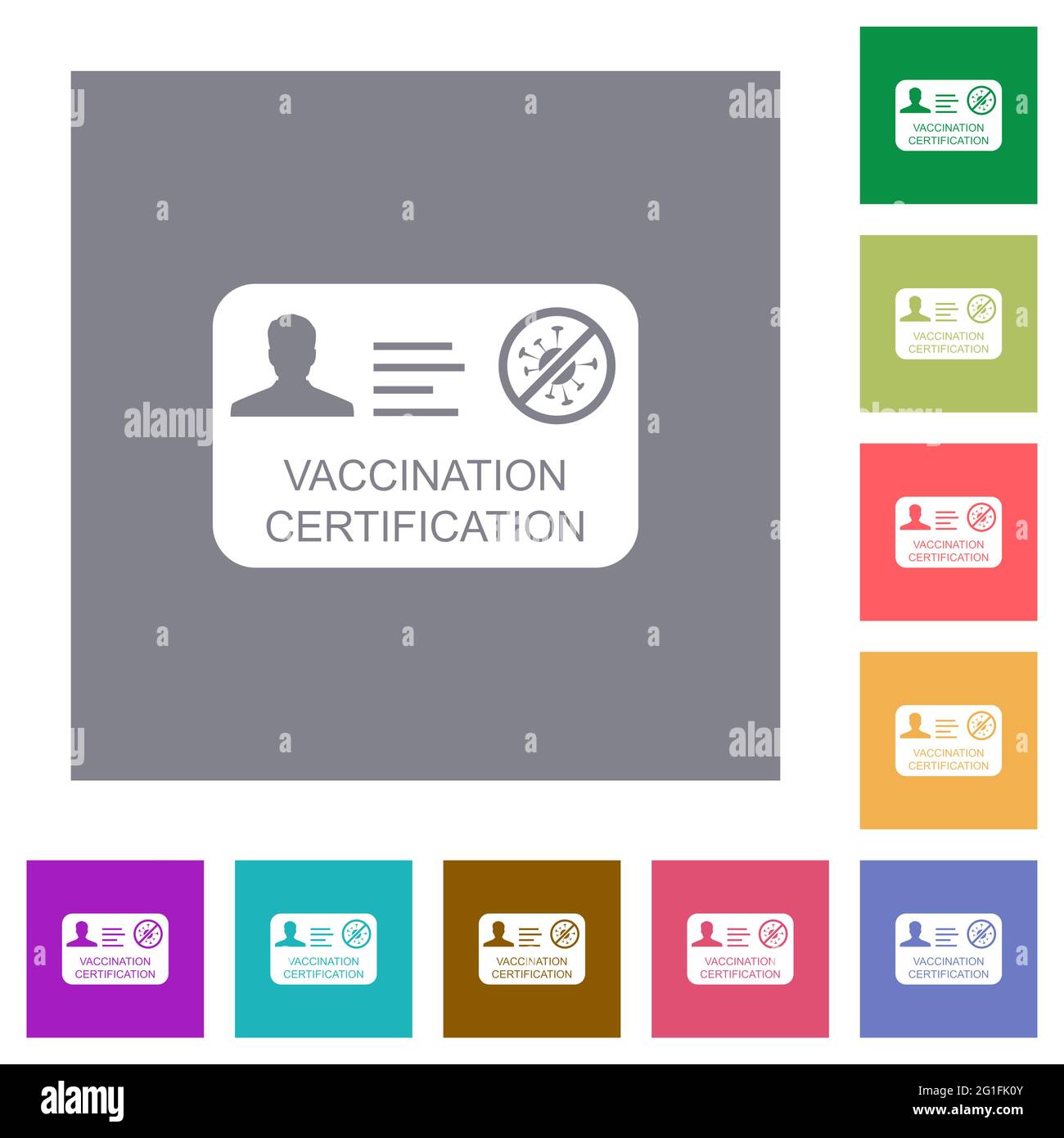 Vaccination certification flat icons on simple color square backgrounds ...