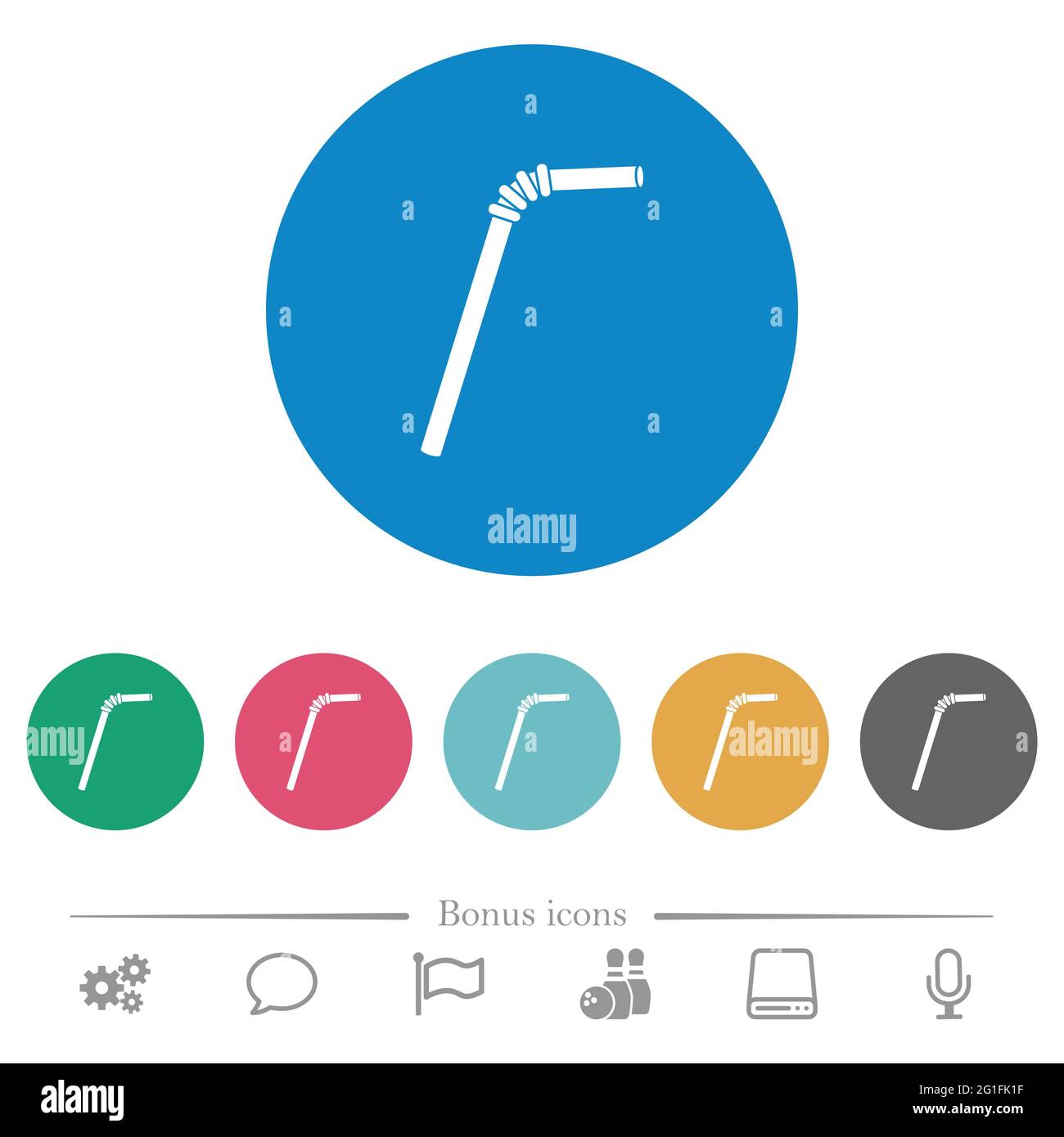 Single drinking straw flat white icons on round color backgrounds. 6 ...