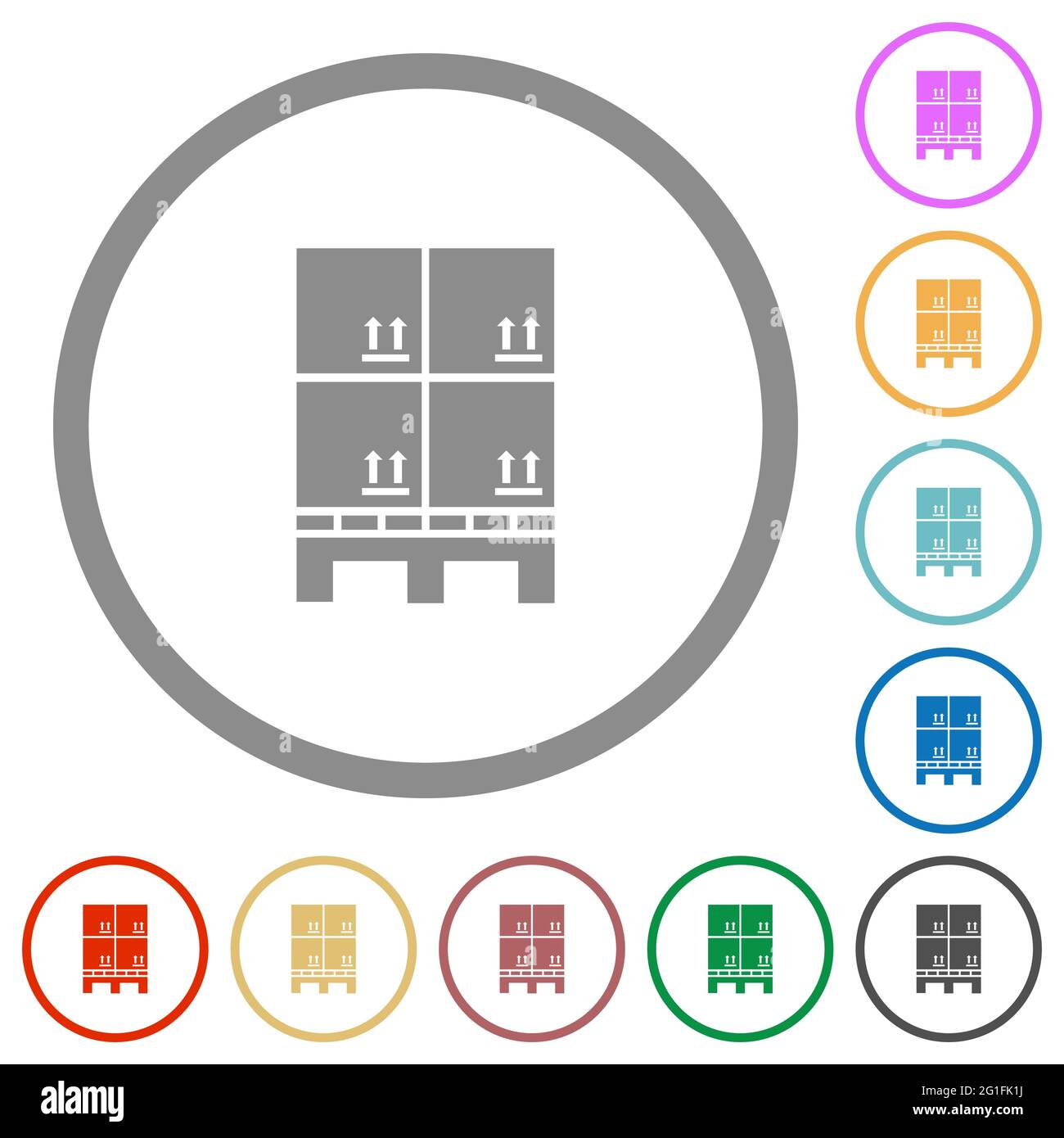 Pallet with boxes flat color icons in round outlines on white ...