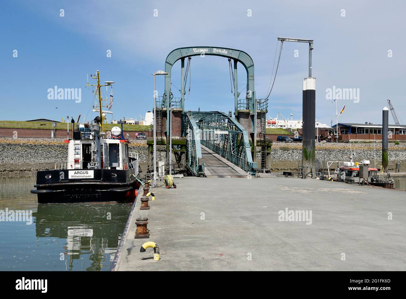 Historic Nassau Bridge with pontoon, Wilhelmshaven, Lower Saxony ...