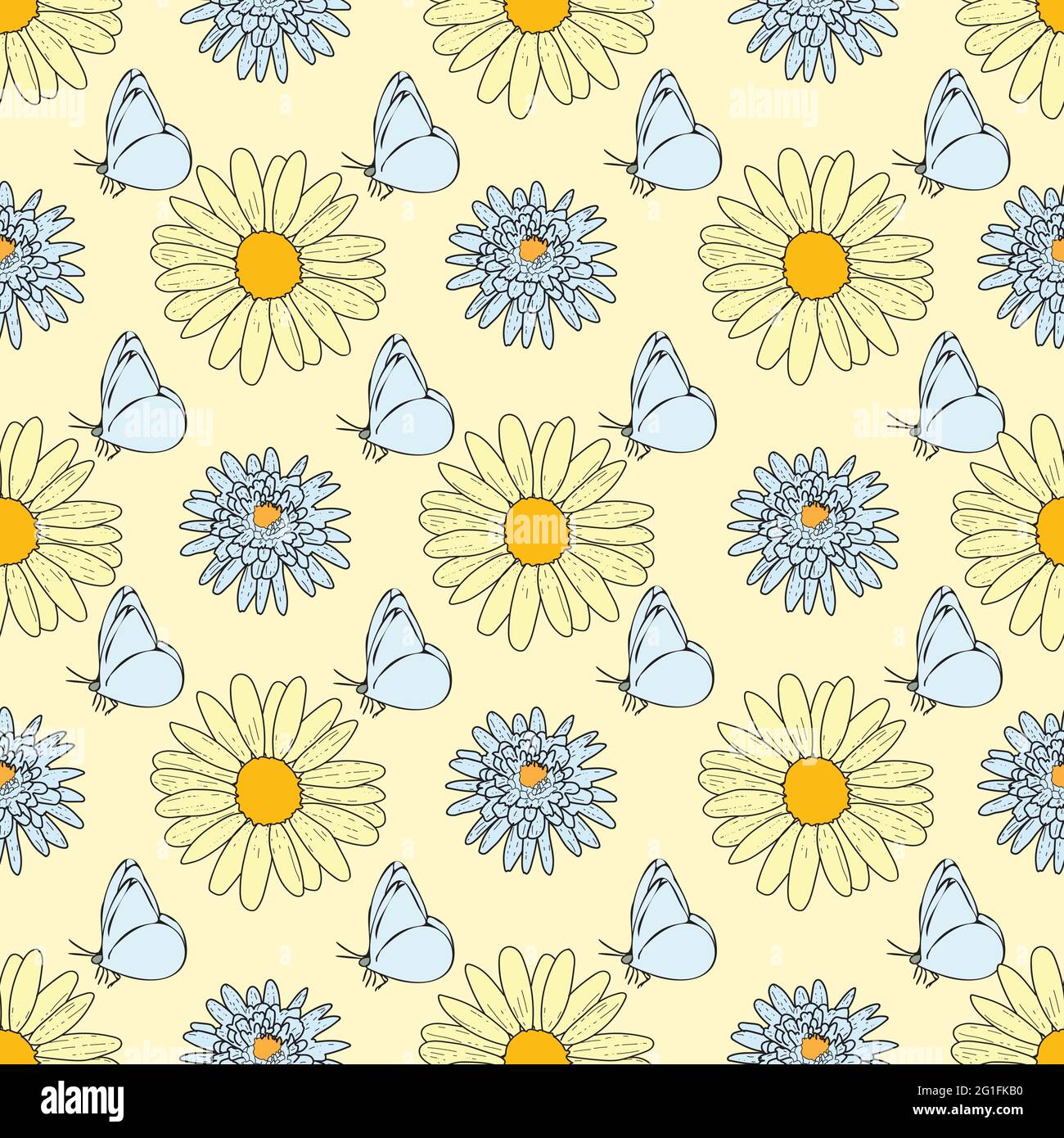 Vector pastel pink background daisy flowers, wild flowers and ...