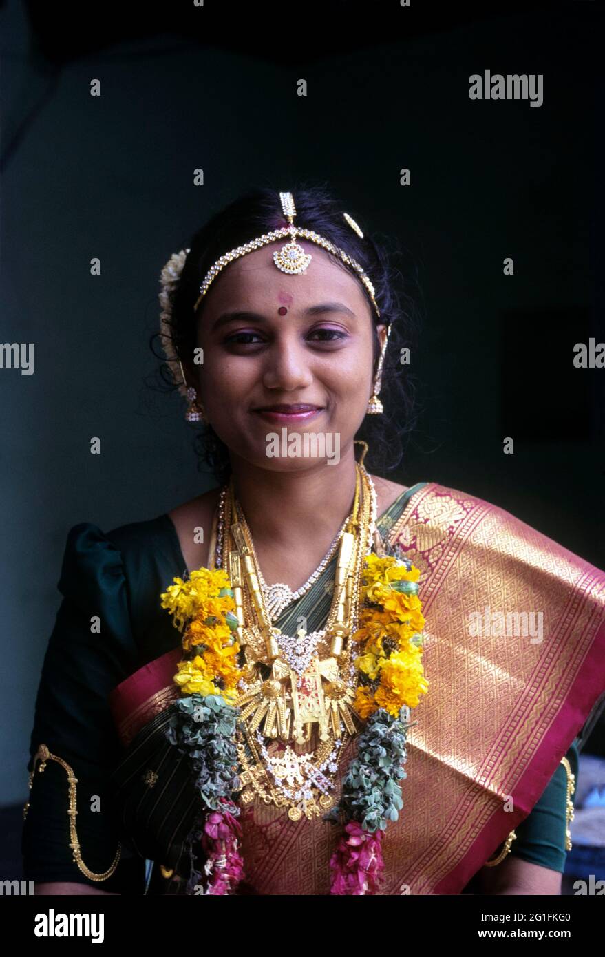 A Bride of Nagarathar community in Chettinad, Tamil Nadu, India Stock ...