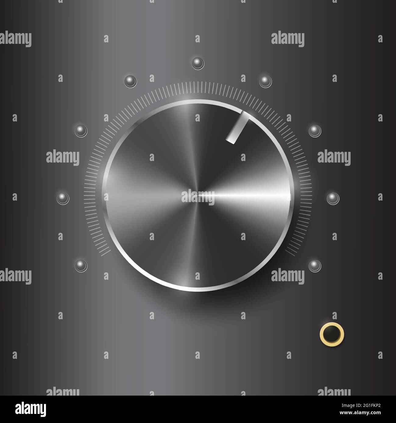 Realistic volume control with headphone jack on dark metal background ...
