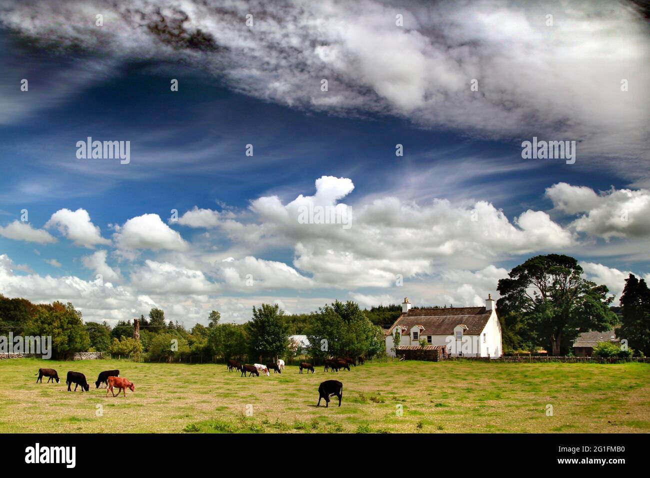 Castle Douglas, landscape, cottage, sky with clouds, Dumfries, Dumfries ...