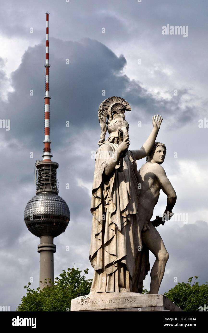 Historical sculpture in front of the Berlin TV Tower, Berlin-Mitte ...