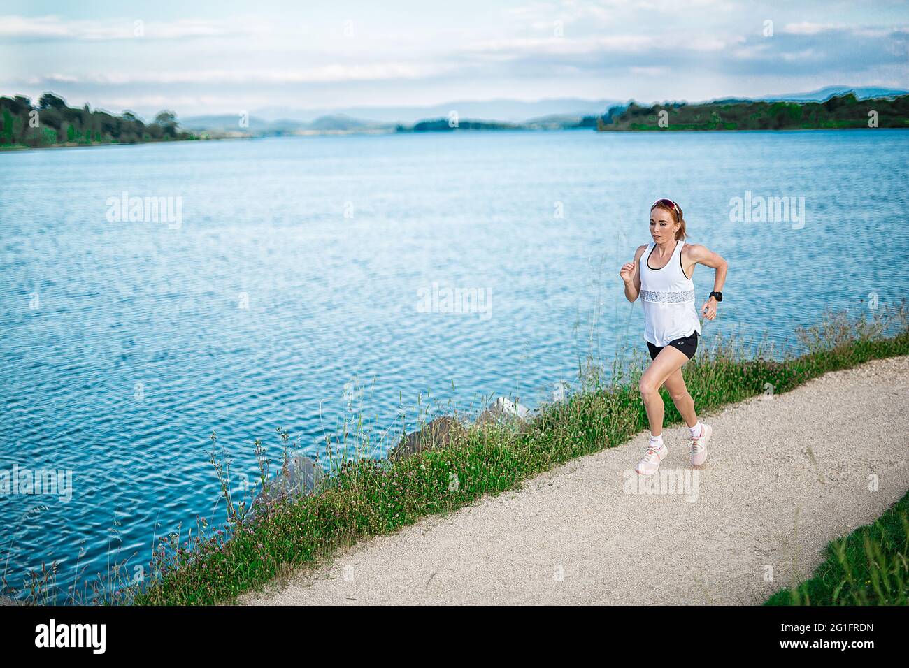 Girl running in nature, it is her healthy and free lifestyle Stock ...