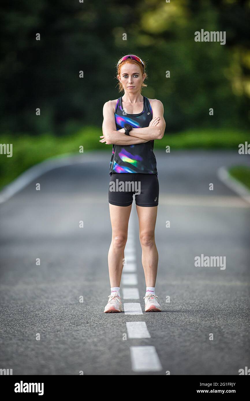 Girl running in nature, it is her healthy and free lifestyle Stock ...