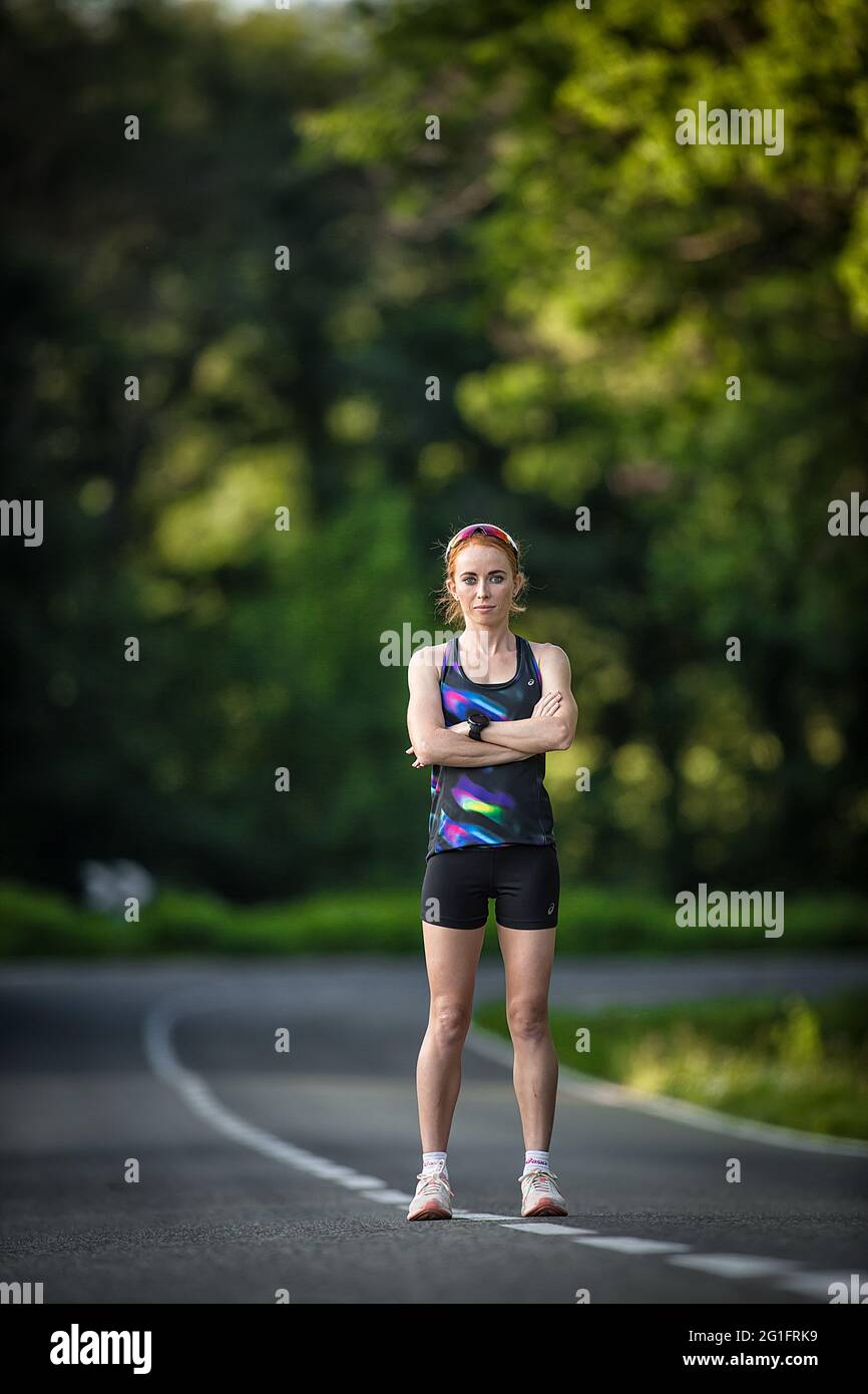 Girl running in nature, it is her healthy and free lifestyle Stock ...