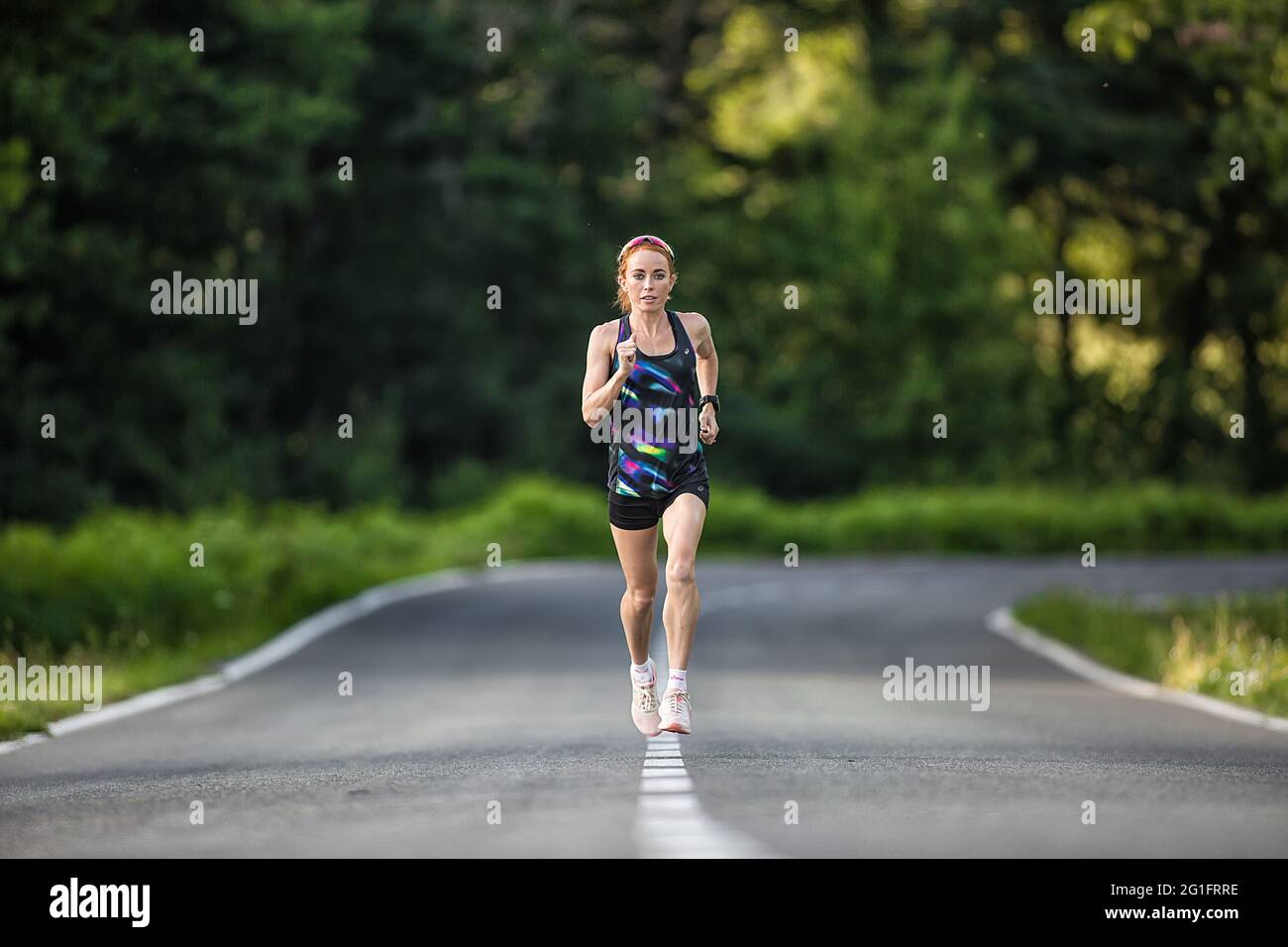 Girl running in nature, it is her healthy and free lifestyle Stock ...