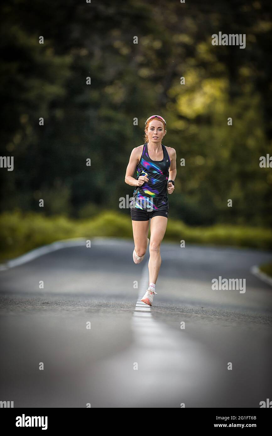 Girl running in nature, it is her healthy and free lifestyle Stock ...