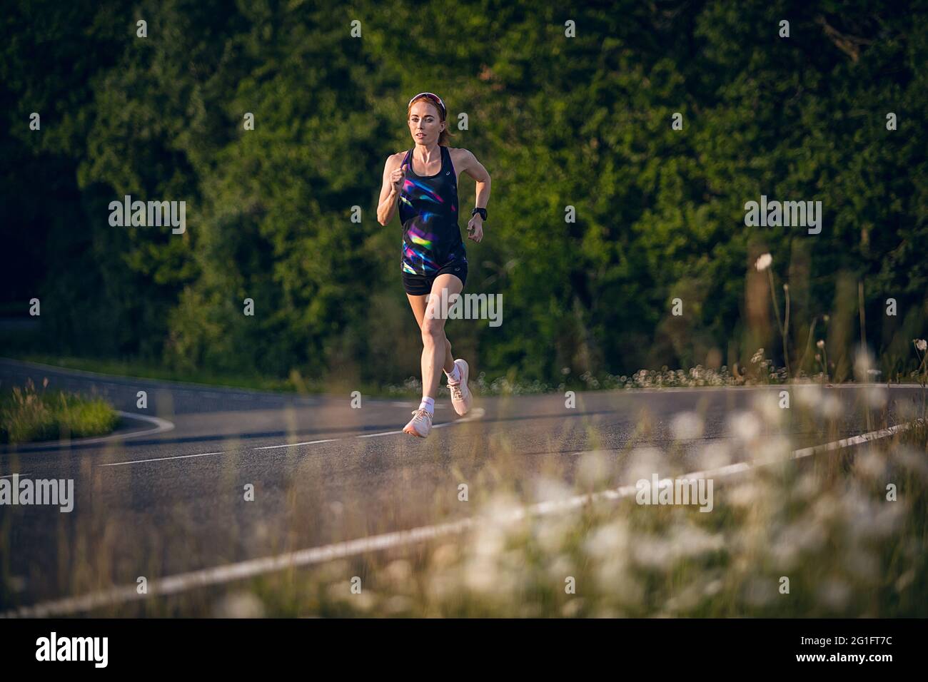 Girl running in nature, it is her healthy and free lifestyle Stock ...