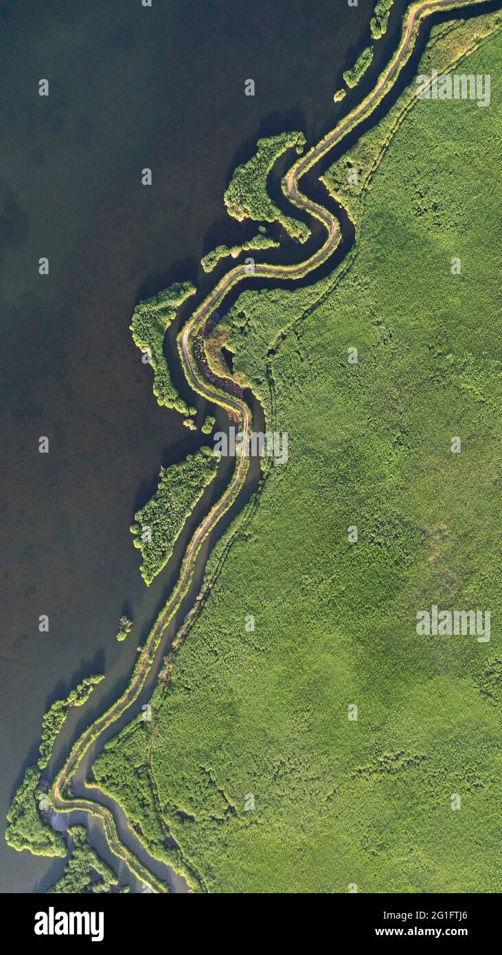 BOZHOU, CHINA - JUNE 7, 2021 - Aerial view of Bosten Lake Wetland in ...
