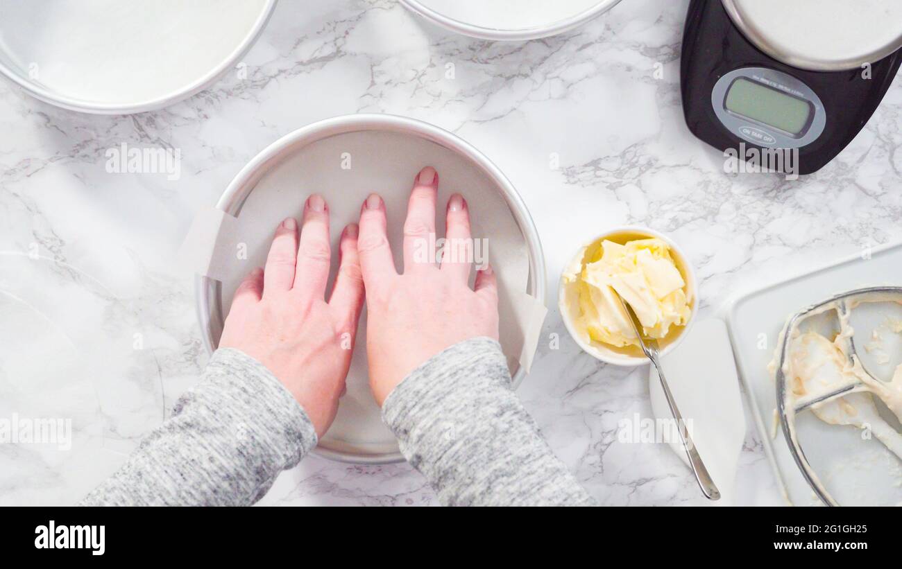 Step step greasing baking pan hi-res stock photography and images - Alamy