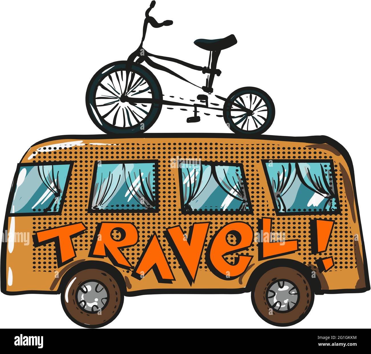 Vector travel bus pop art cartoon icon illustration Stock Vector Image ...