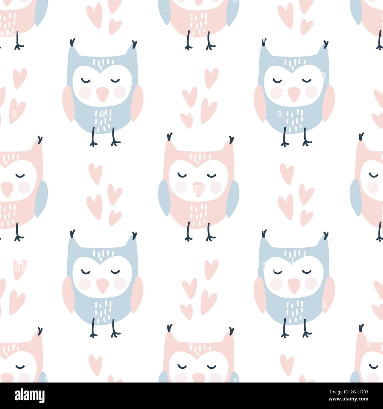 Scandinavian Valentine love seamless pattern with cute owls and hearts ...