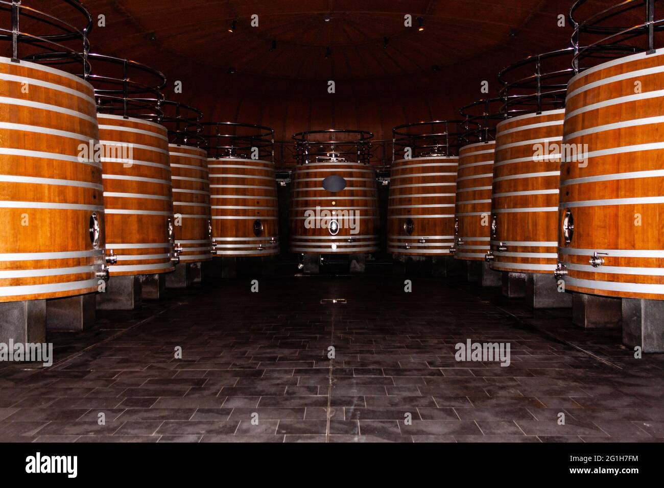 Set of huge vats from a winery belonging to a wine cooperative Stock ...
