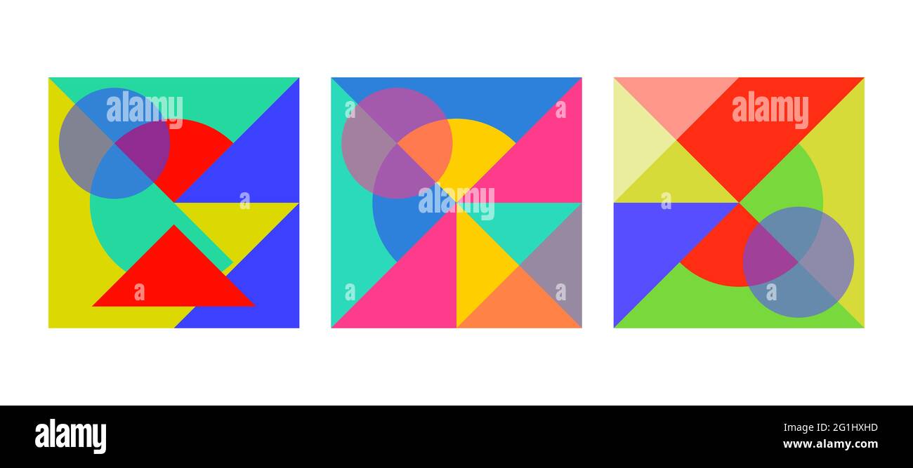 Set of square patterns in bauhaus style with geometric shapes. Square ...