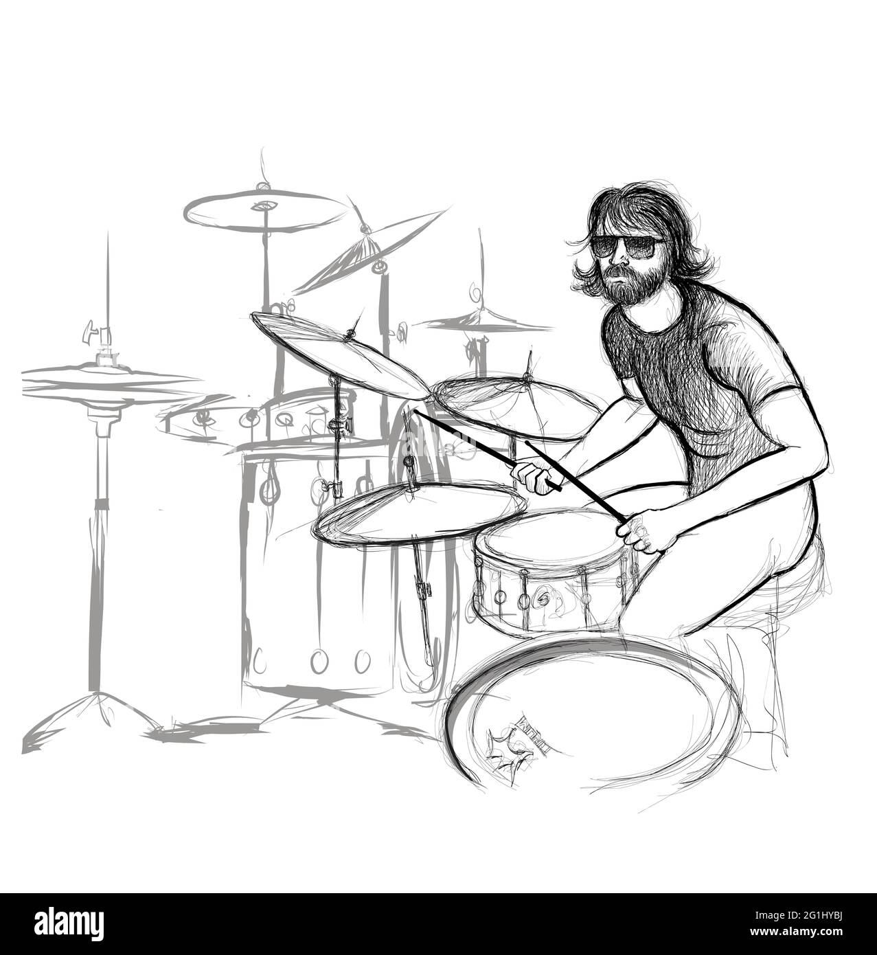 Drummer in black and white - vector illustration Stock Vector Image ...