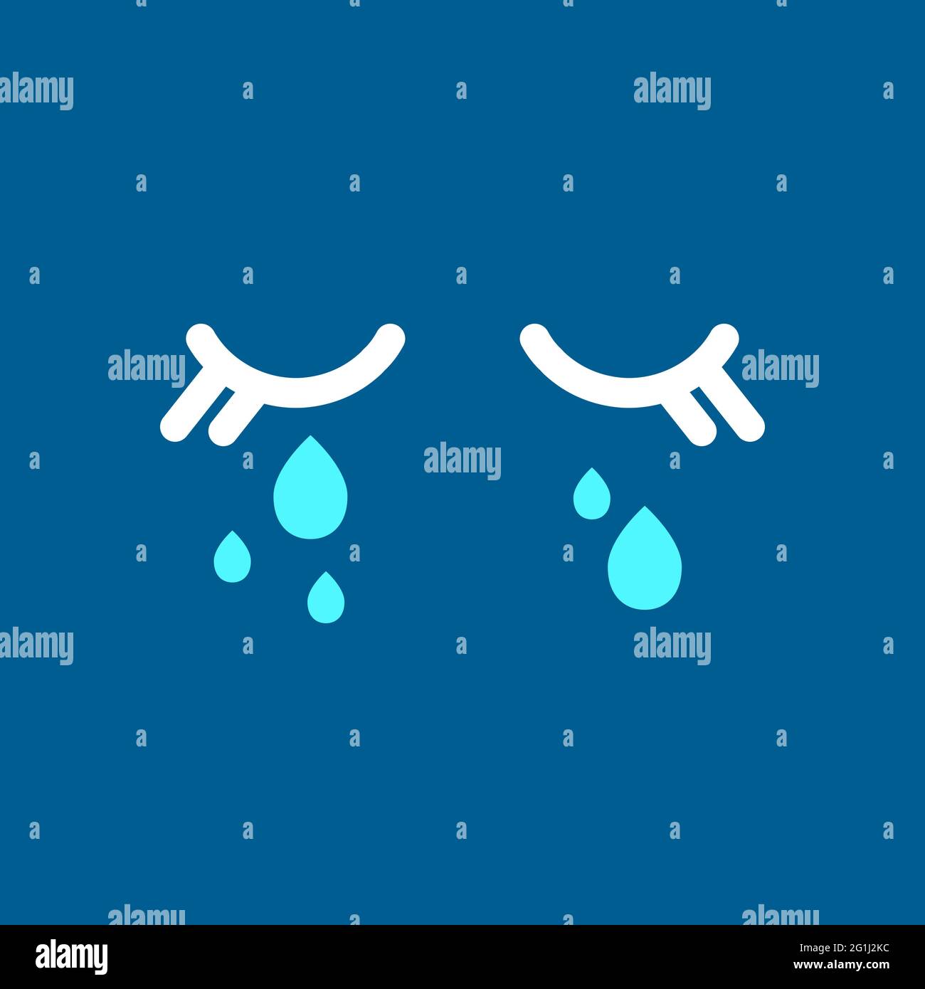 Crying cartoon doodle icon. Abstract simple eyes with tears. Depressive ...