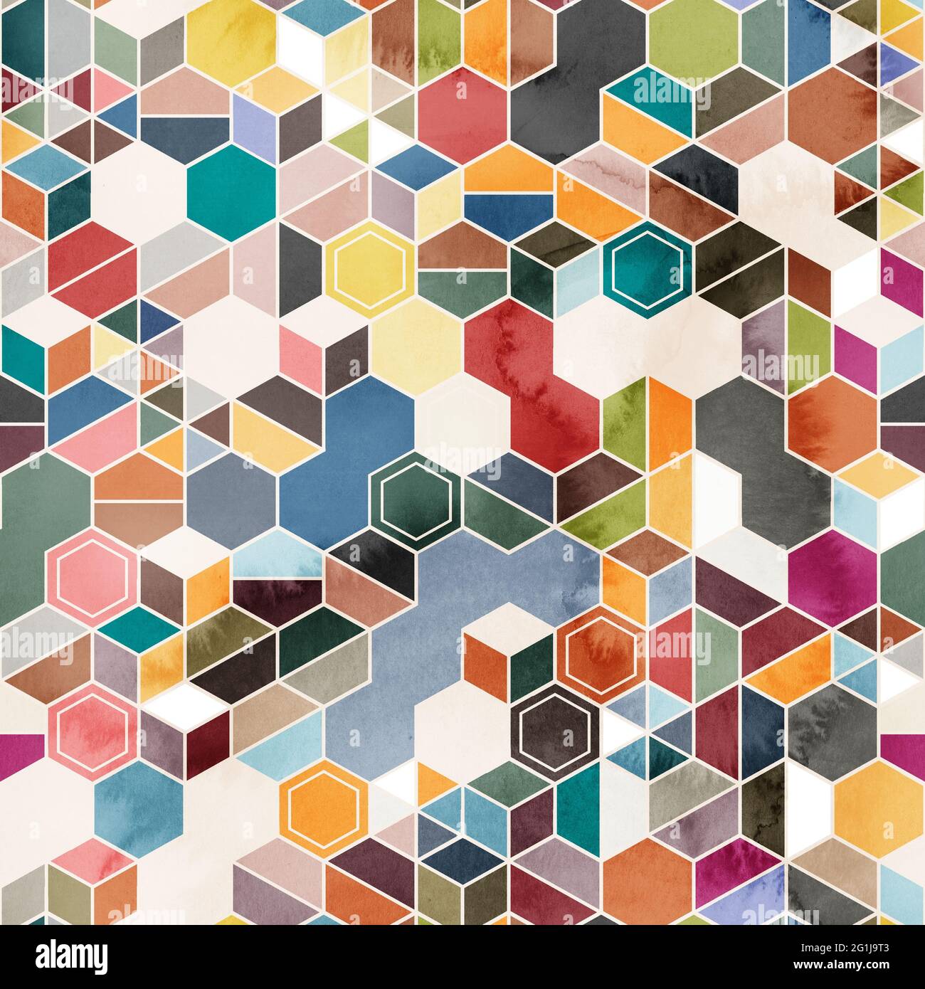 Seamless pattern of hexagons in random colors in watercolor Stock Photo ...