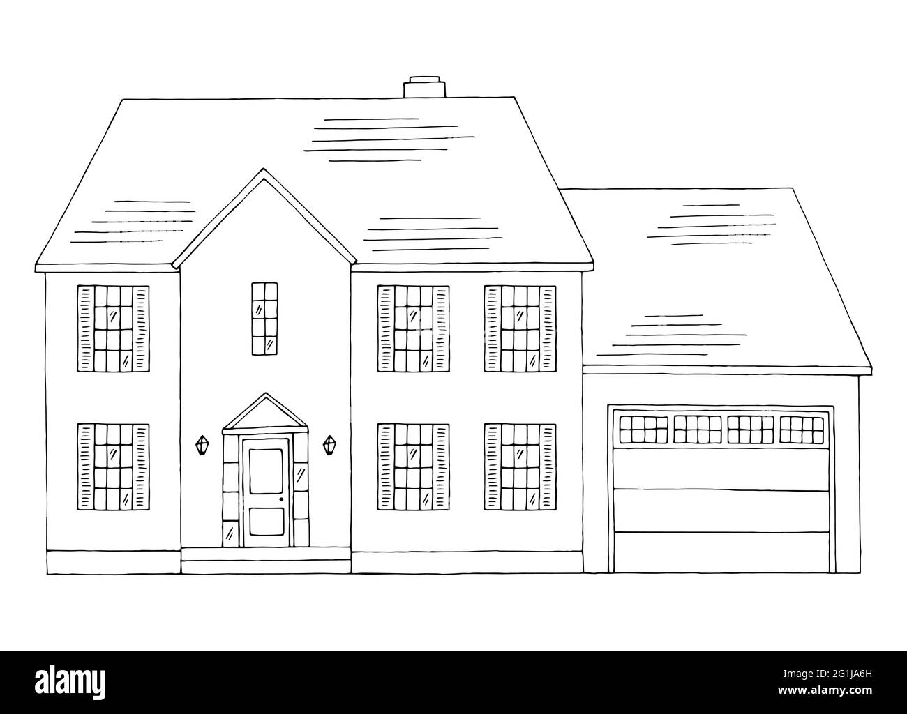 House exterior graphic black white sketch illustration vector Stock ...