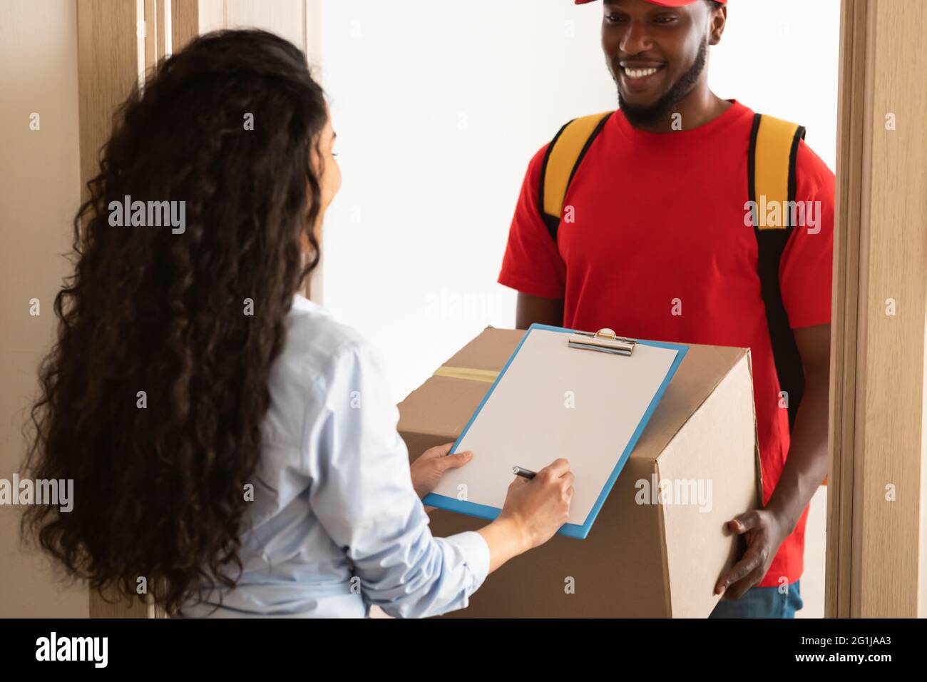 Customer Receiving Order Signing Paper Form Confirming Delivery Stock ...