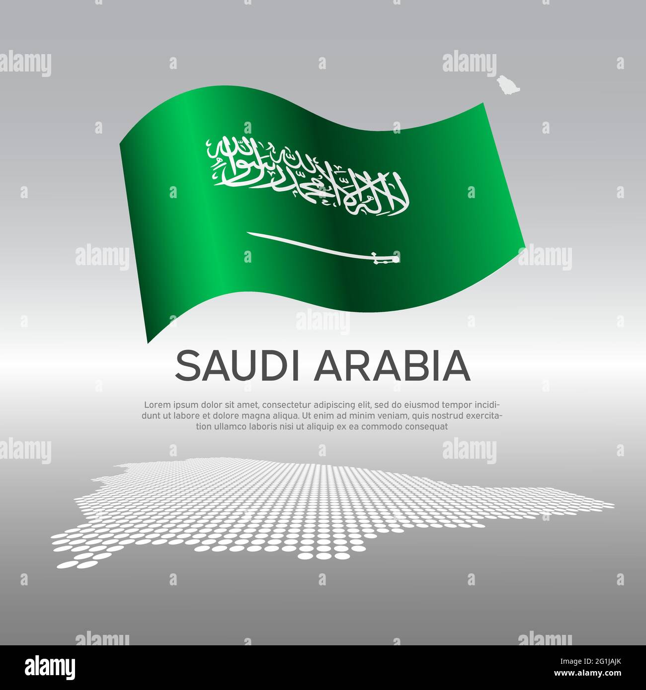 Saudi Arabia wavy flag and mosaic map on light background. Creative ...