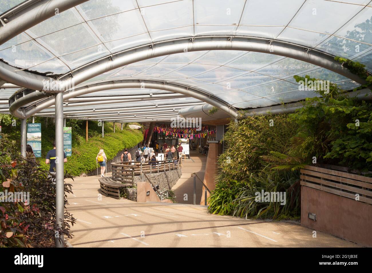 Entrance to The Eden Project Botanical garden in Bodelva, Cornwall, UK ...