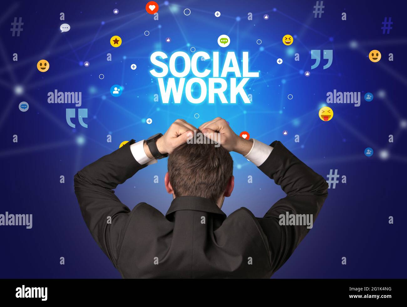 Rear view of a businessman, social media concept Stock Photo - Alamy