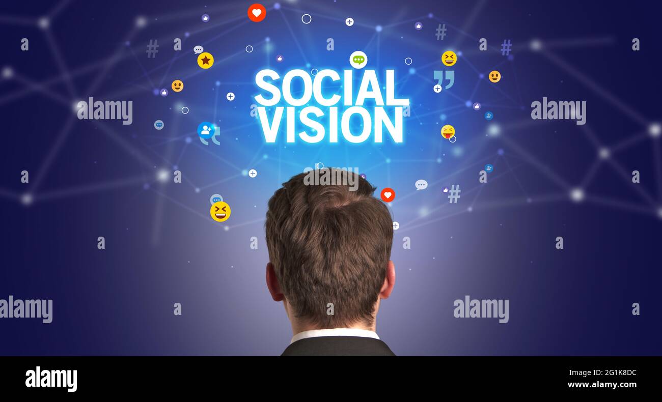 Rear view of a businessman, social media concept Stock Photo - Alamy
