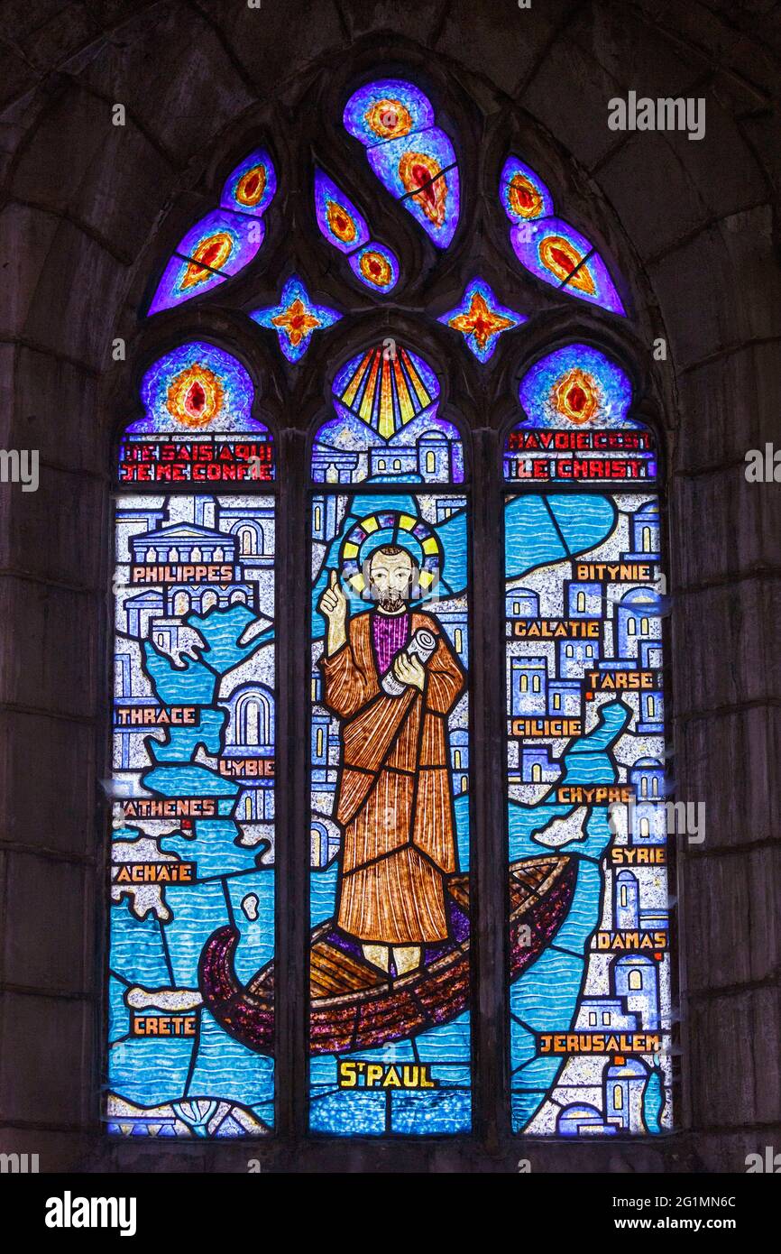 France, Eure, Pays d'Auge, Beuzeville, Saint Helier church, stained ...