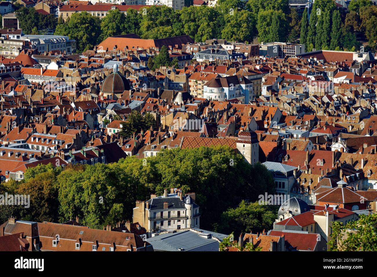 France, Doubs, Besancon, View of the old town from the Vauban citadel ...