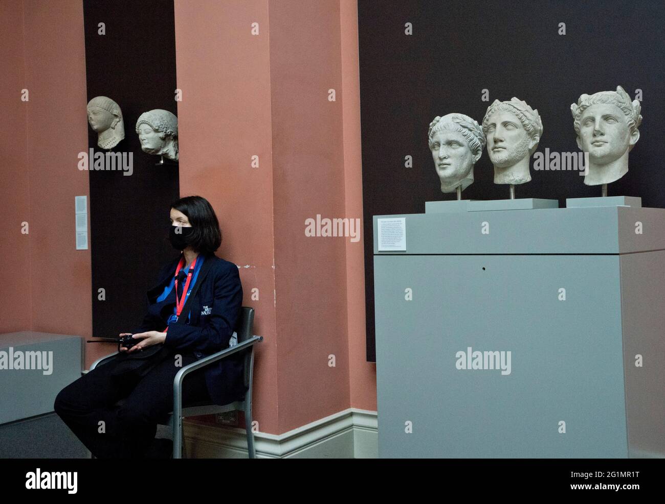 Security staff at the British Museum in London,wearing masks due to ...