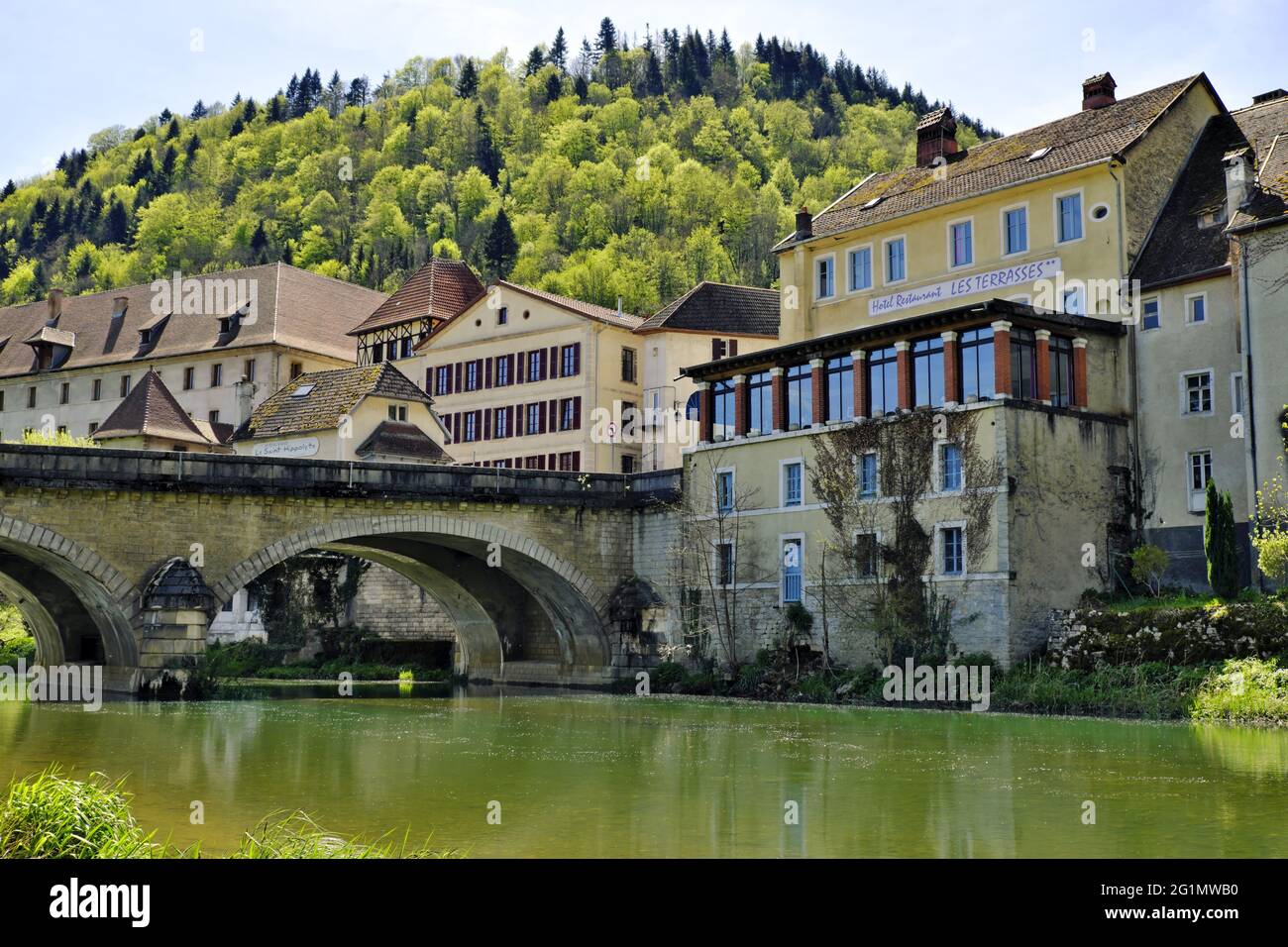 France, Doubs, Saint Hippolyte, bridge on the Doubs river, former ...