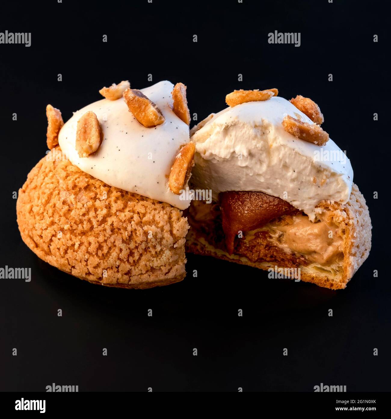 France, Paris, Peanut cream puffs from Maison Marques pastry shop Stock ...