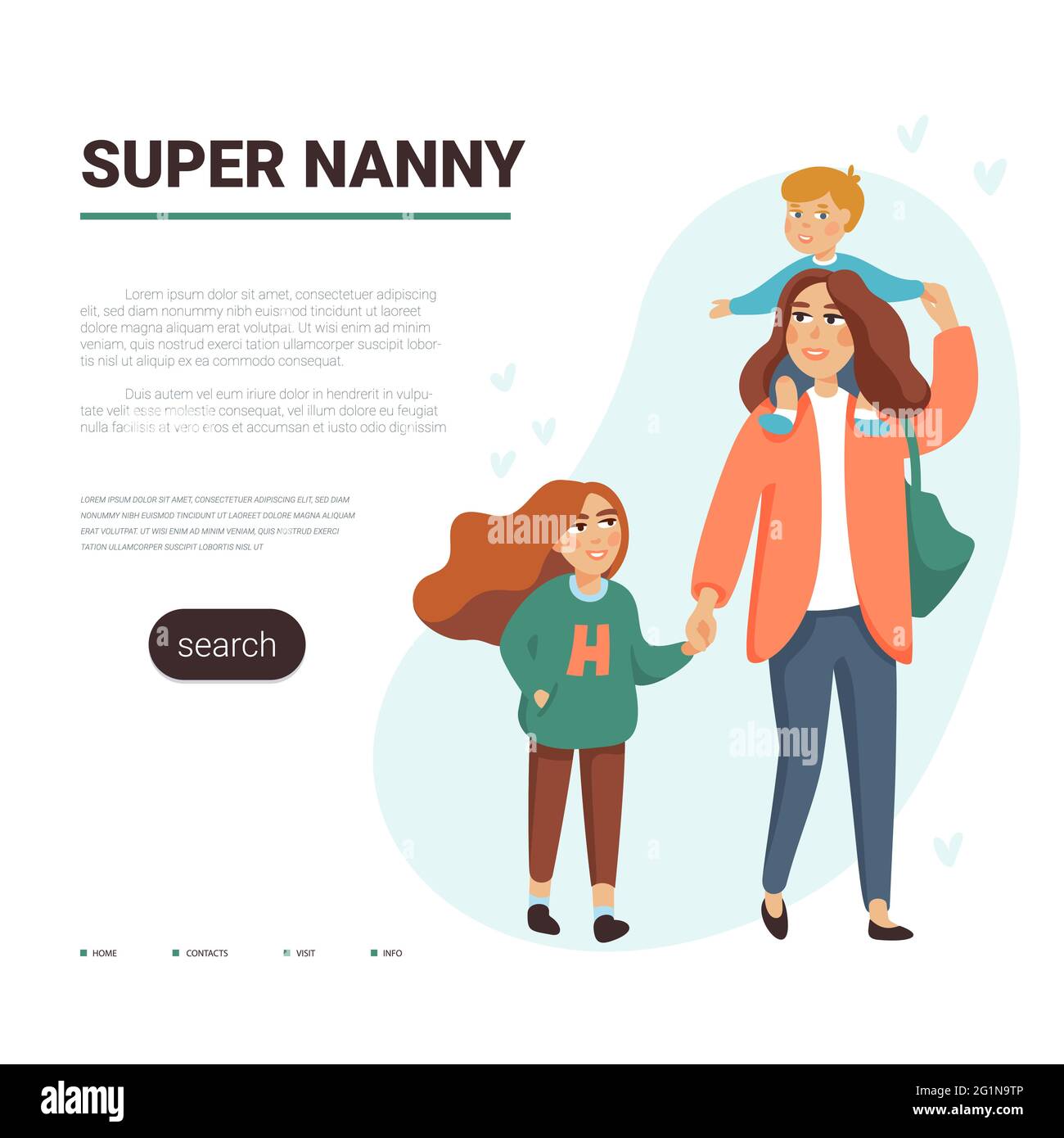 Babysitting service Vector Template. Mother, Nanny with two chhildren ...