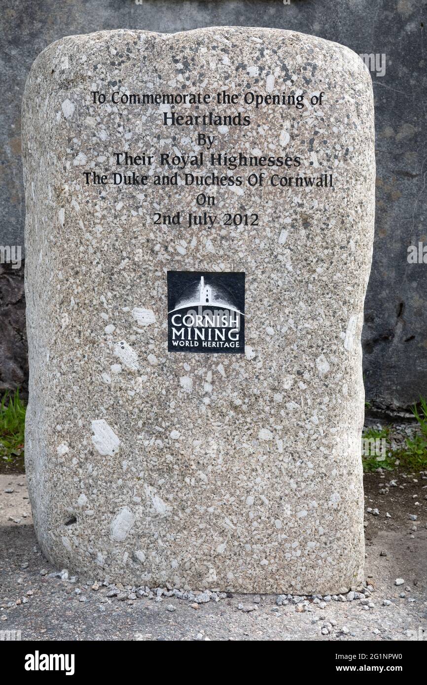 Commemoration stone in Heartlands, Robinson's Shaft, Pool, Cornwall ...