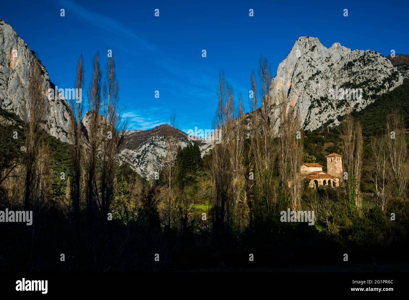 Spain, Cantabria, Picos de Europa, Potes, Church of St. Mary of Lebe a ...