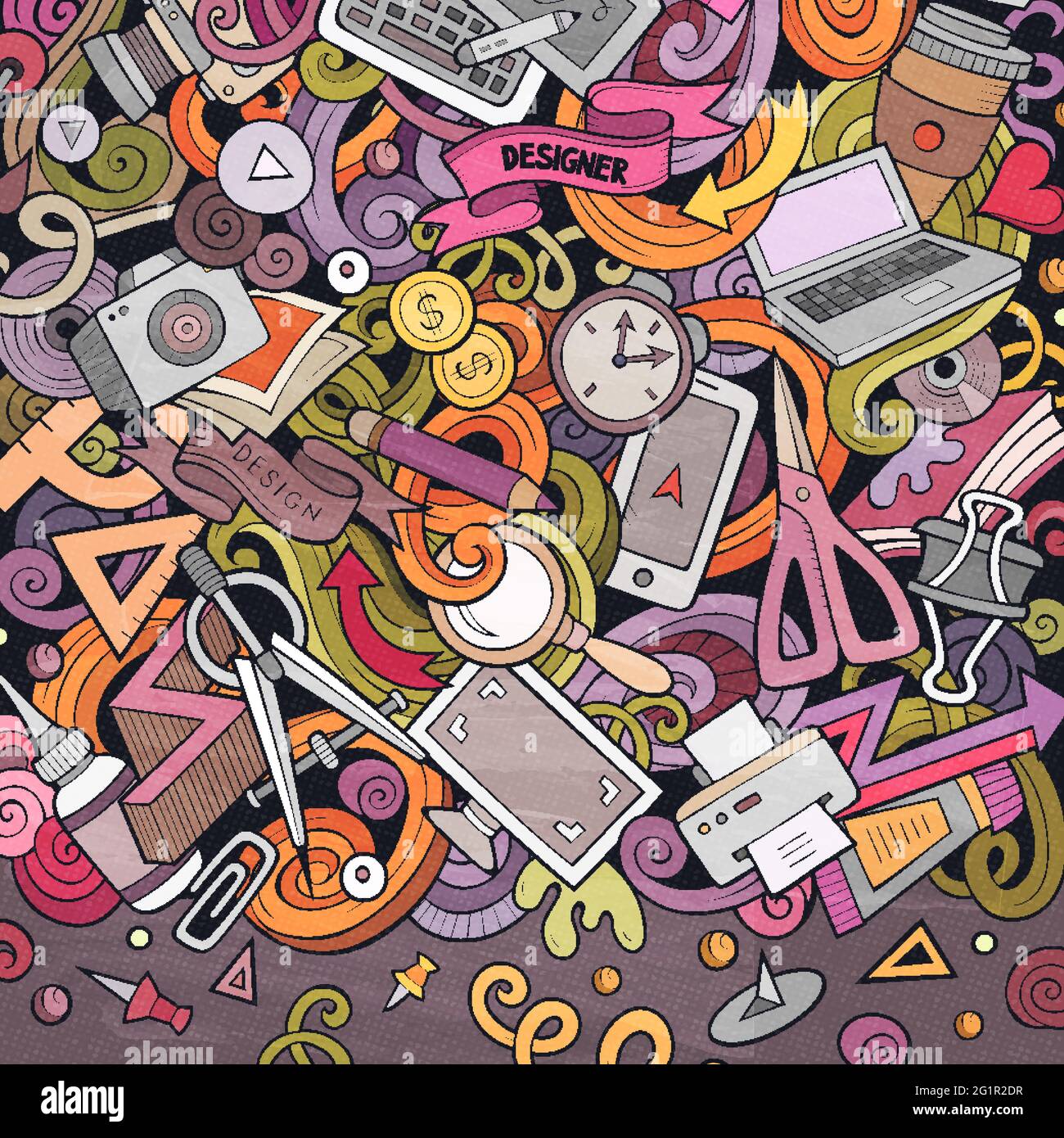 Cartoon vector doodles Design card. Colorful detailed, with lots of ...